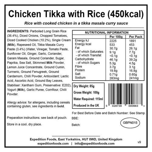 Expedition Foods Freeze-Dried Chicken Tikka with Rice 450kcal