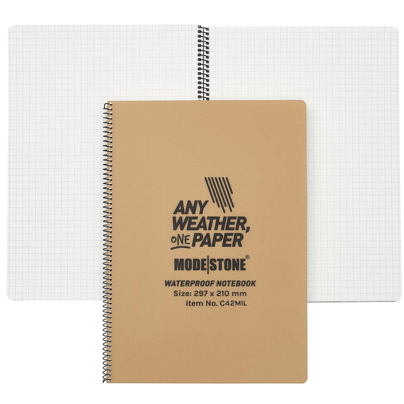 Modestone Side Spiral Waterproof Notebook A4 - Tan | Military Kit
