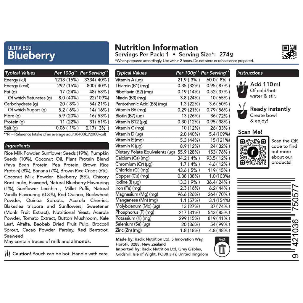 Radix Nutrition Freeze-Dried Meal Blueberry Breakfast | Military Kit