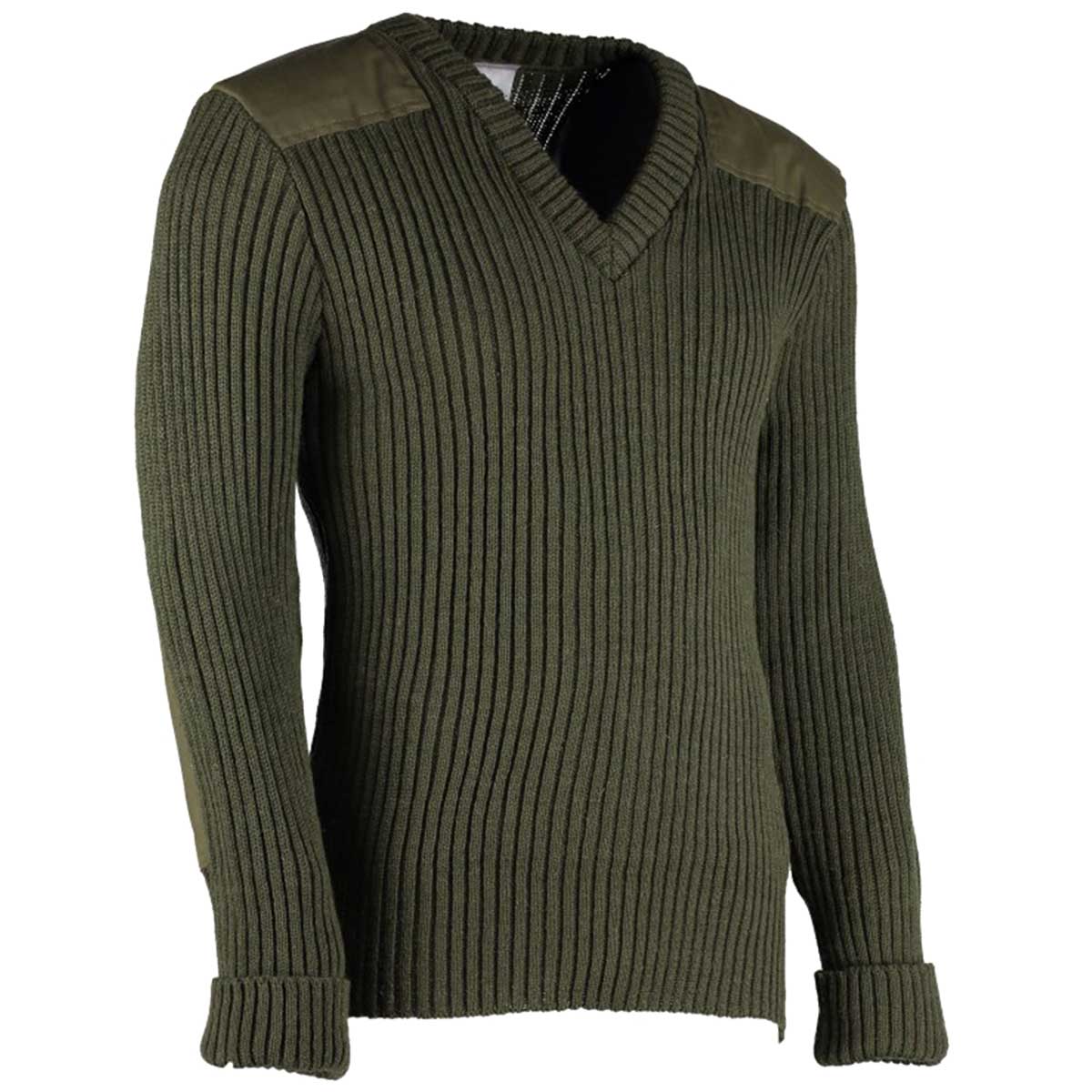 V-Neck Woolly Pully Army Jumper with Patches Olive Green | Military Kit