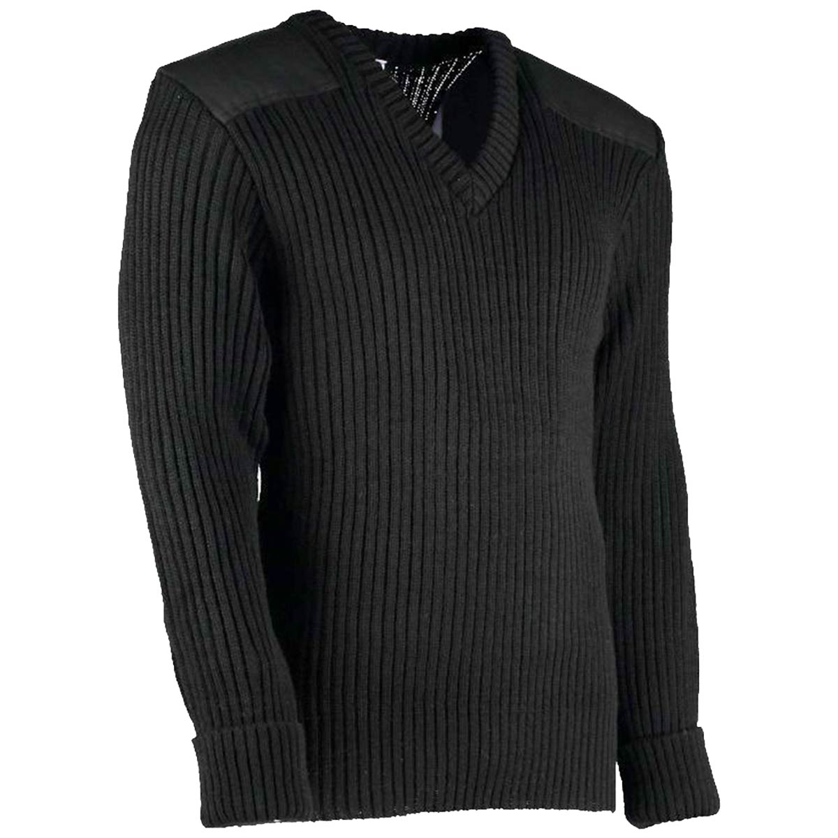 V-Neck Woolly Pully Army Jumper with Patches Black | Military Kit