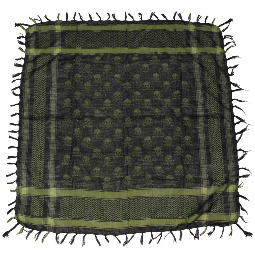 MFH Shemagh Scarf Olive / Black with Skulls - Free Delivery | Military Kit